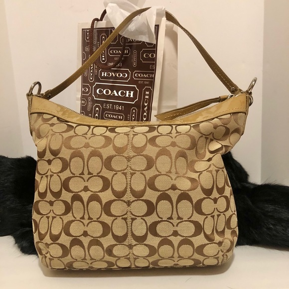 Coach | Bags | Coach Signature Pattern Canvas Patent Leather | Poshmark